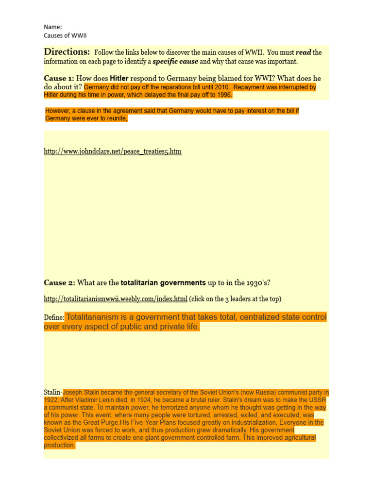 Causes - Webquest | PDF