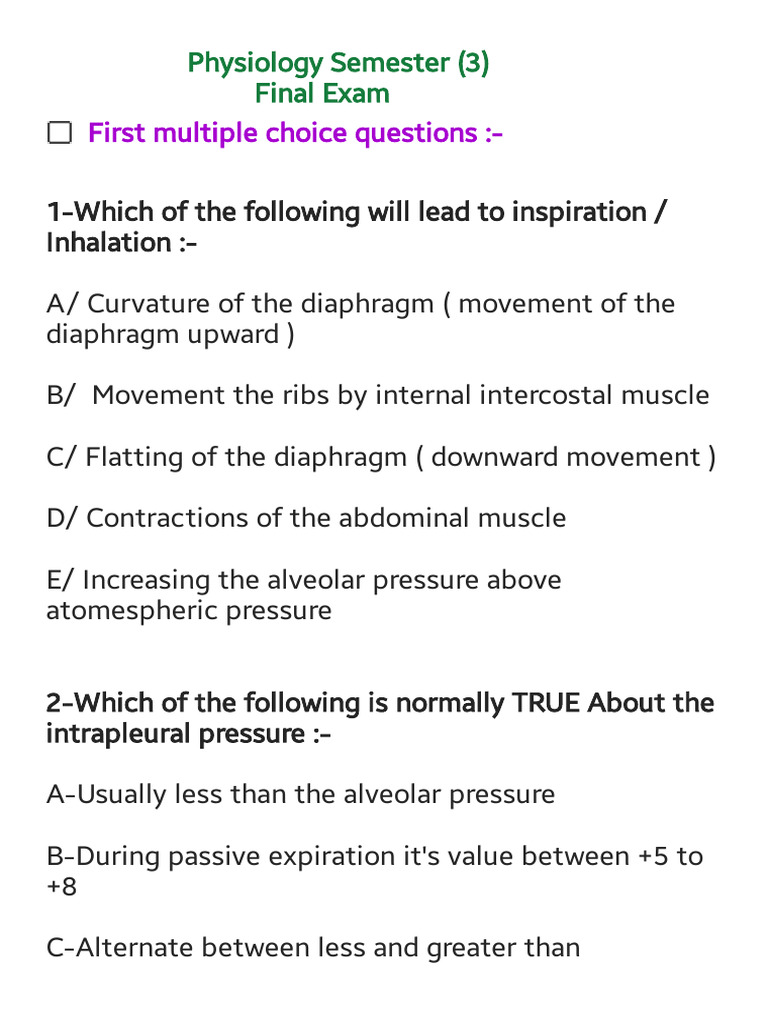 Final Exam Physiology S3 | PDF