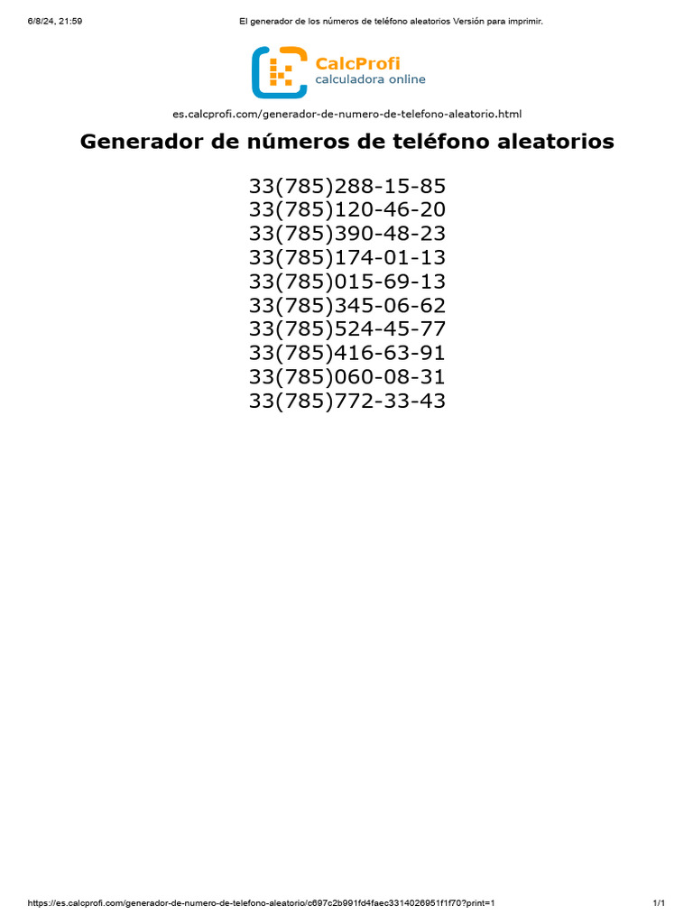 El Generador de Los Números de Teléfono Aleatorios Versión para ...