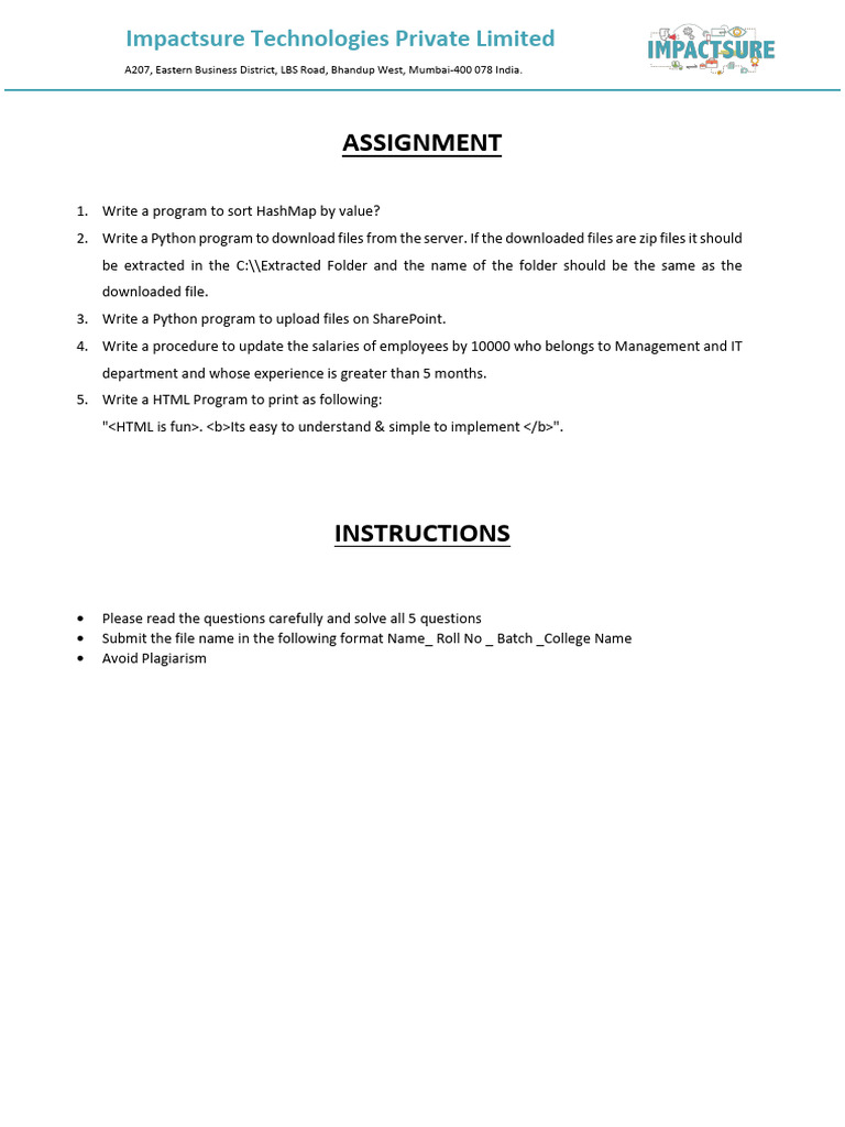 Impactsure Technologies - Technical Assignment Set 2 | PDF | Computers