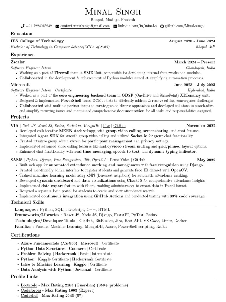 Minal S Resume | PDF | Python (Programming Language) | Computers