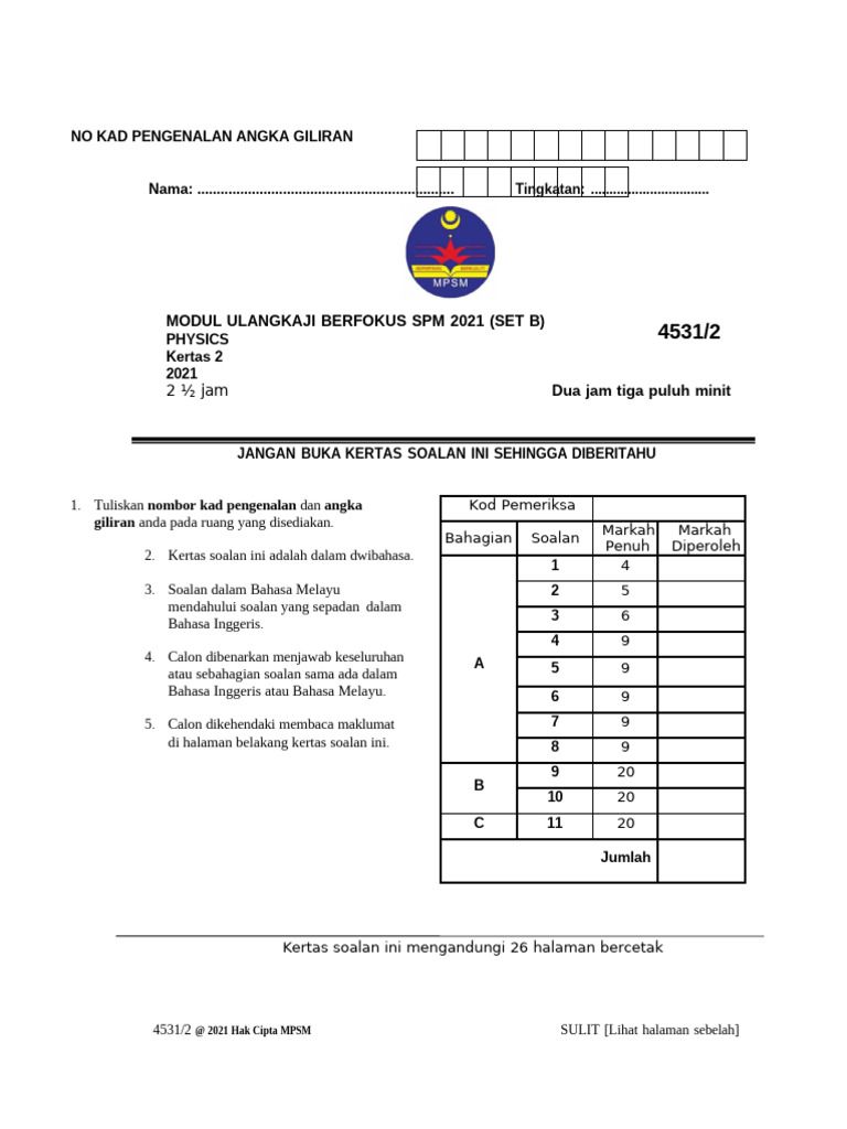MODUL ULANGKAJI BERFOKUS SPM 2021-Question | PDF