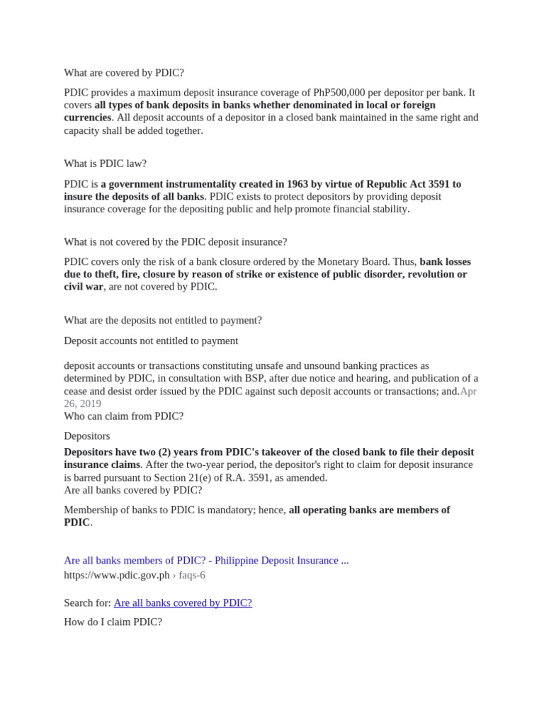 FAQ Abount Philippine PDIC | PDF