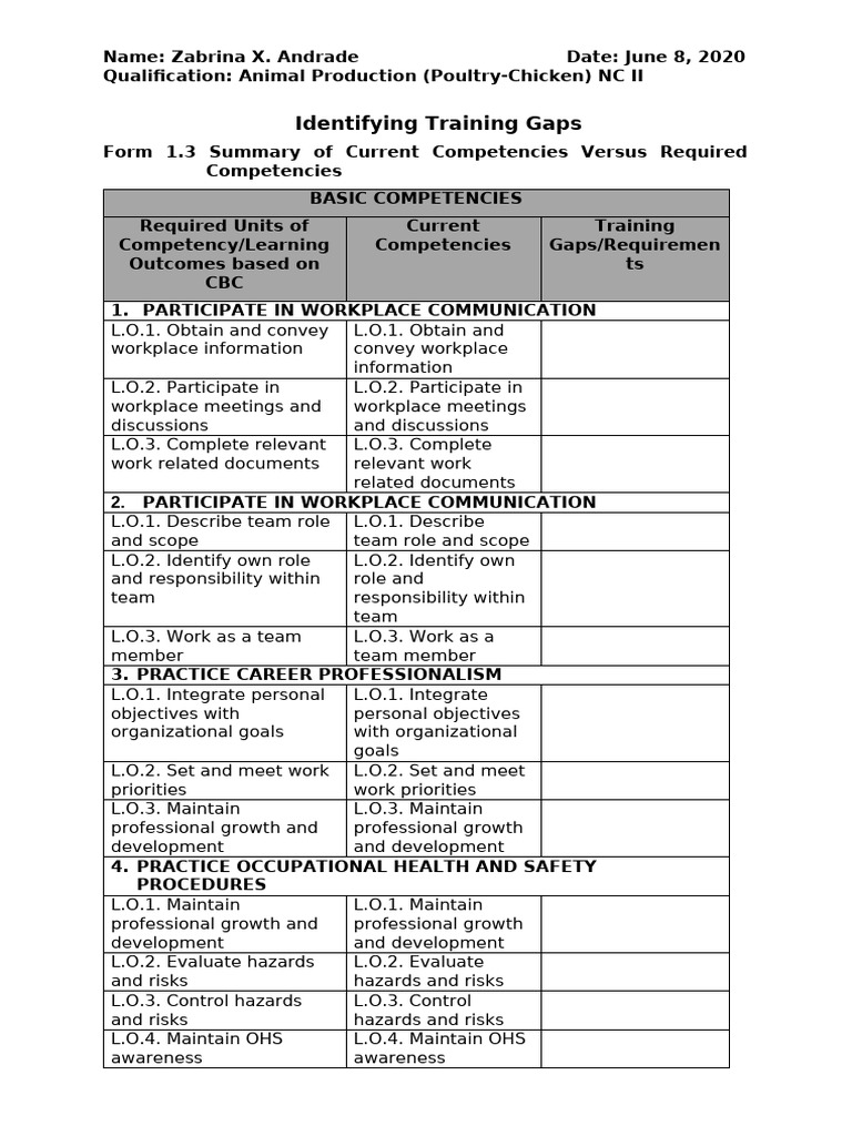 Summary of Current Competencies Versus Required Competencies | PDF ...