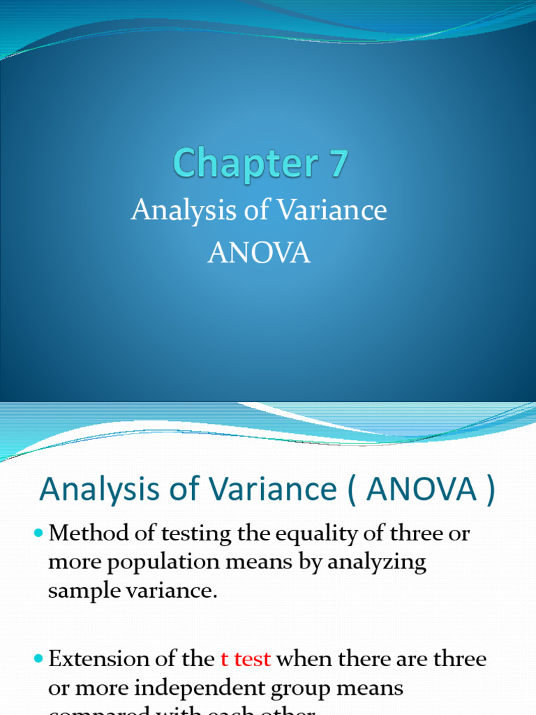 Analysis of Variance ANOVA | PDF