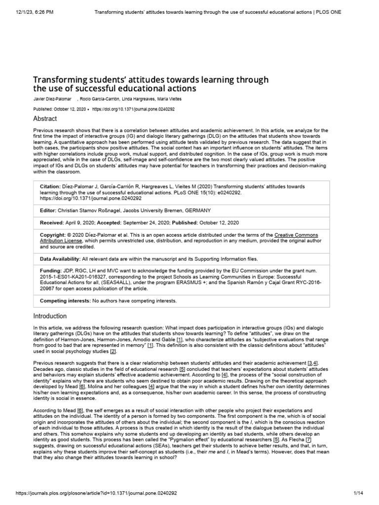 Transforming Students' Attitudes Towards Learning Through The Use of ...