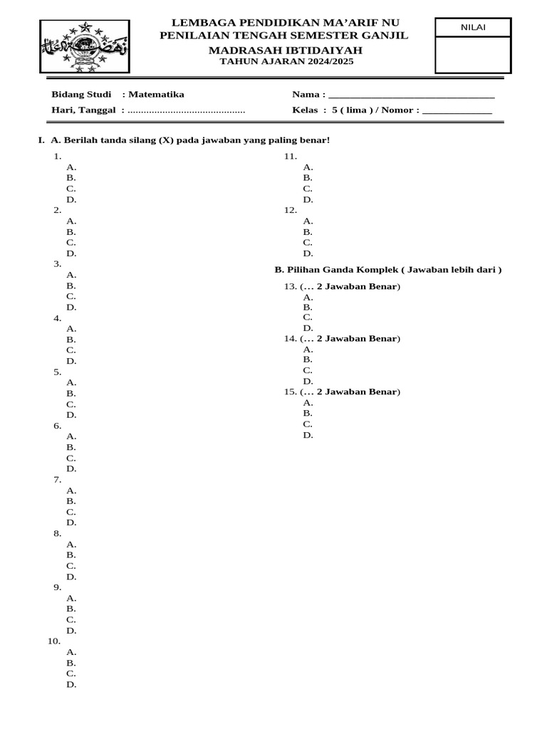 Format Soal PTS Kelas Iv - Vi (2024-2025) | PDF
