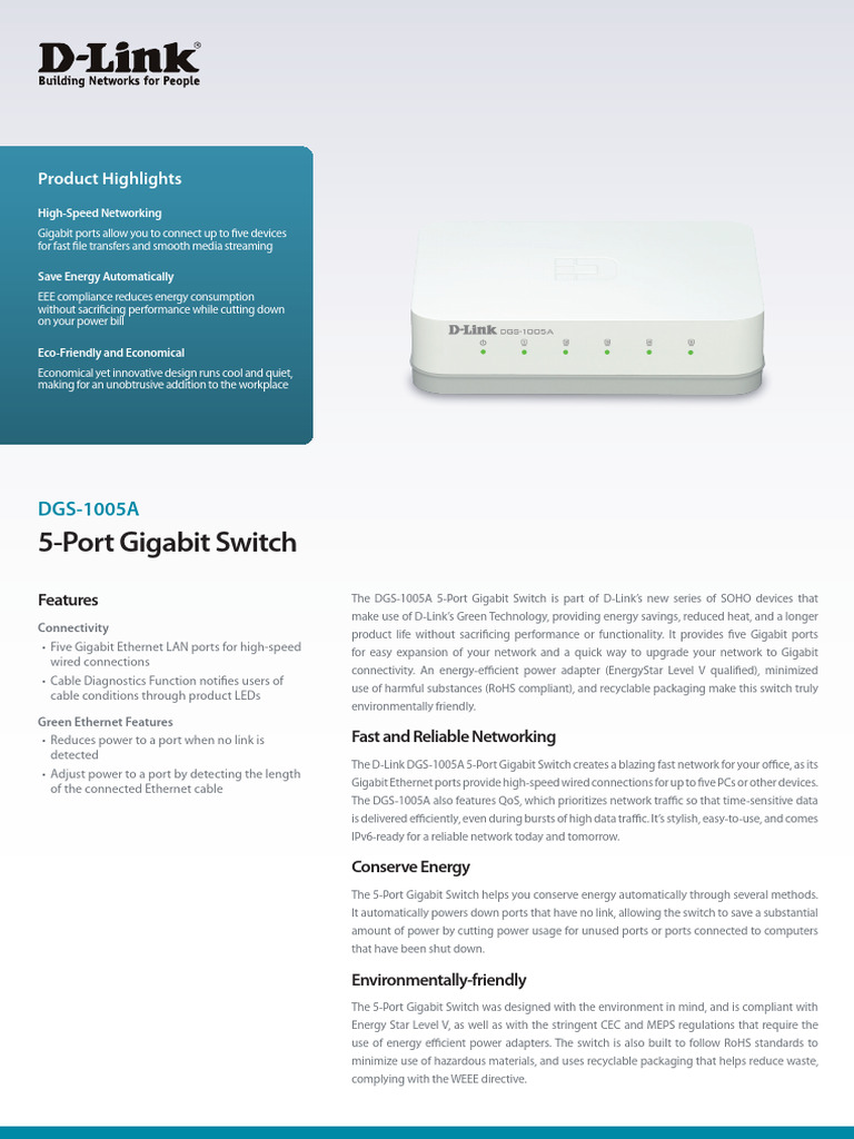 DGS-1005A C1 Datasheet 01 (HQ) | PDF