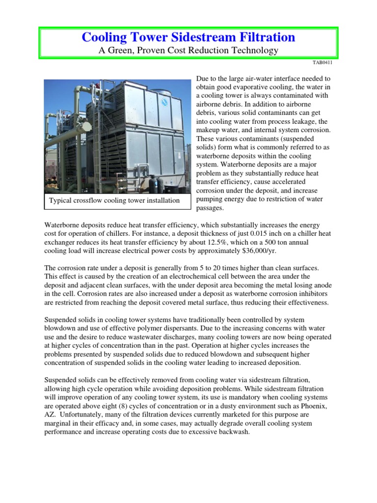Cooling Tower Sidestream Filtration Guide | PDF | Filtration | Water ...