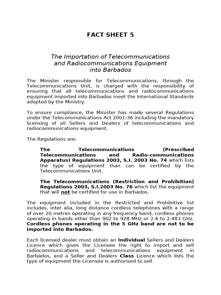 Importation of Equipment Fact Sheet | PDF