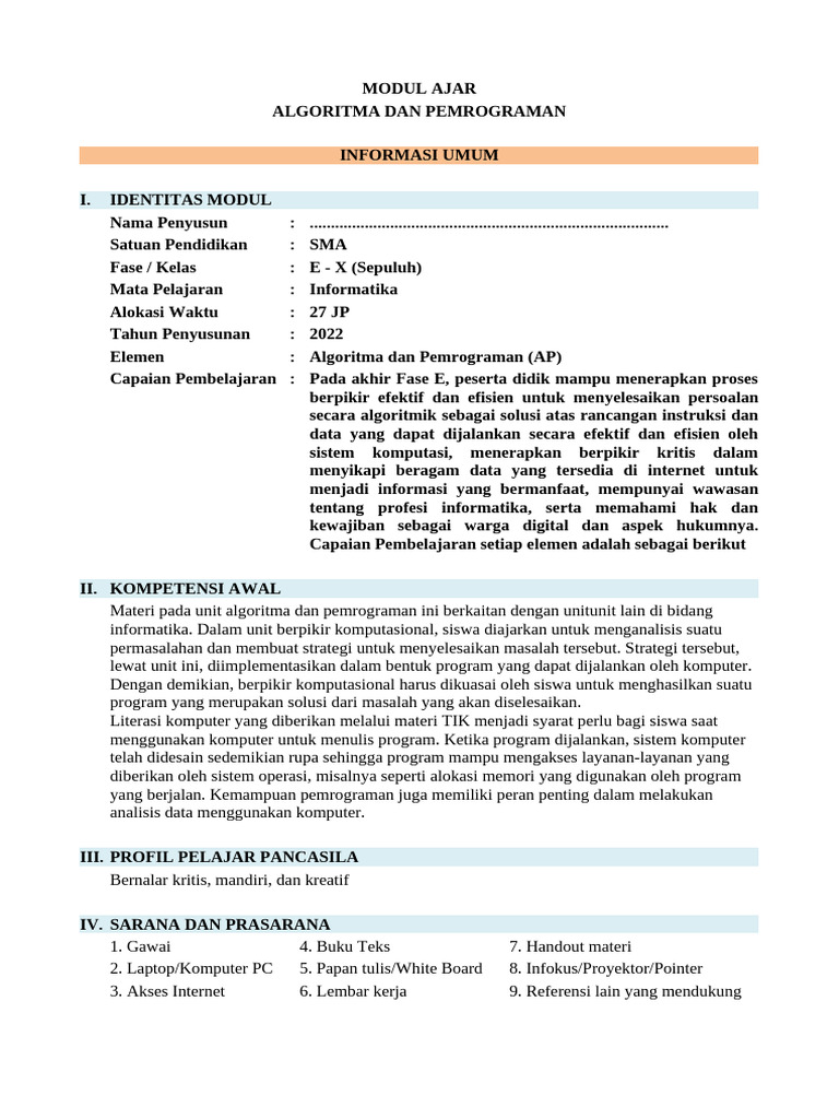 Modul Ajar Bab 7 - Algoritma Dan Pemrograman | PDF