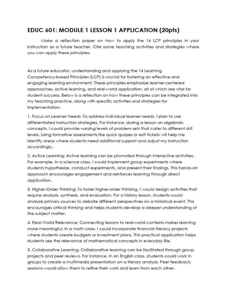 Educ 601.Module 1 Lesson 1 Application | PDF