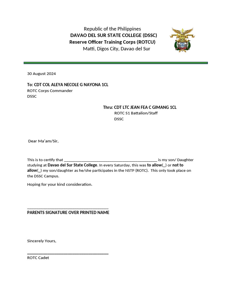 Rotc Parent Consent Basic | PDF