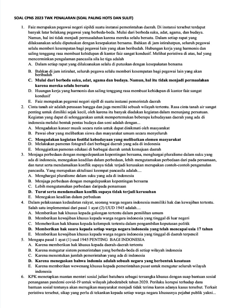 Soal TWK PNS 2023 | PDF