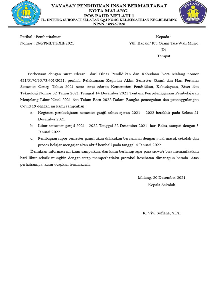 Info Libur Semester | PDF