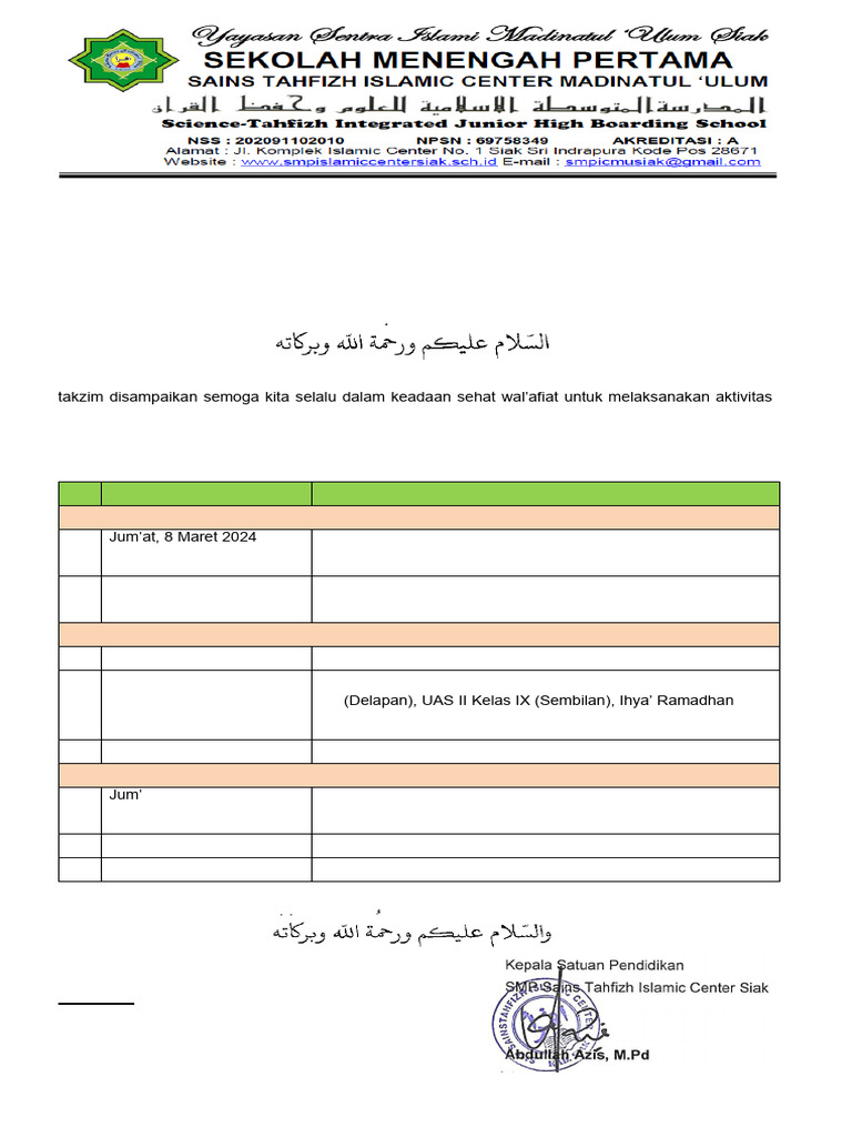 8-Surat Info Libur Masuk Ramadhan 1445 H | PDF