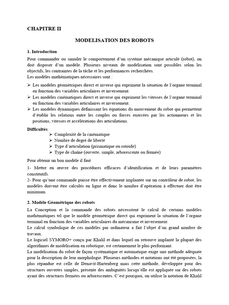 Chapitre 2 Robotique | PDF