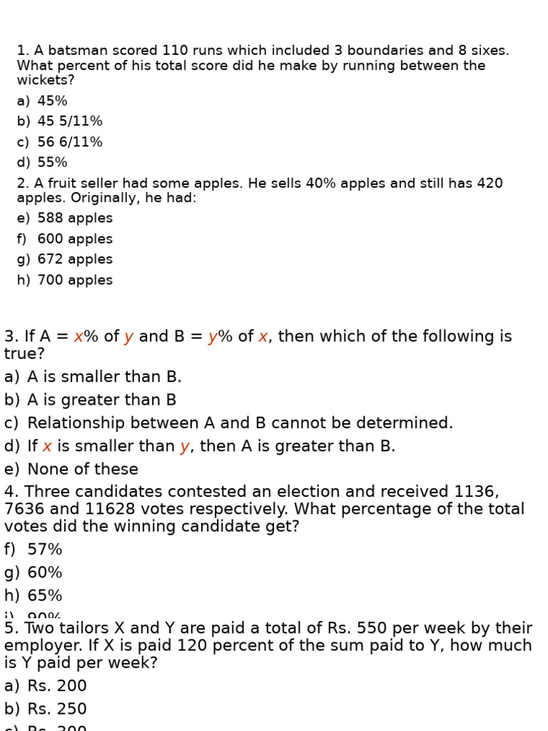 Percentage Questions | PDF
