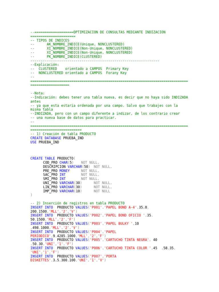 S14 - Query Optimizacion de Consultas Mediante Indizacion | PDF