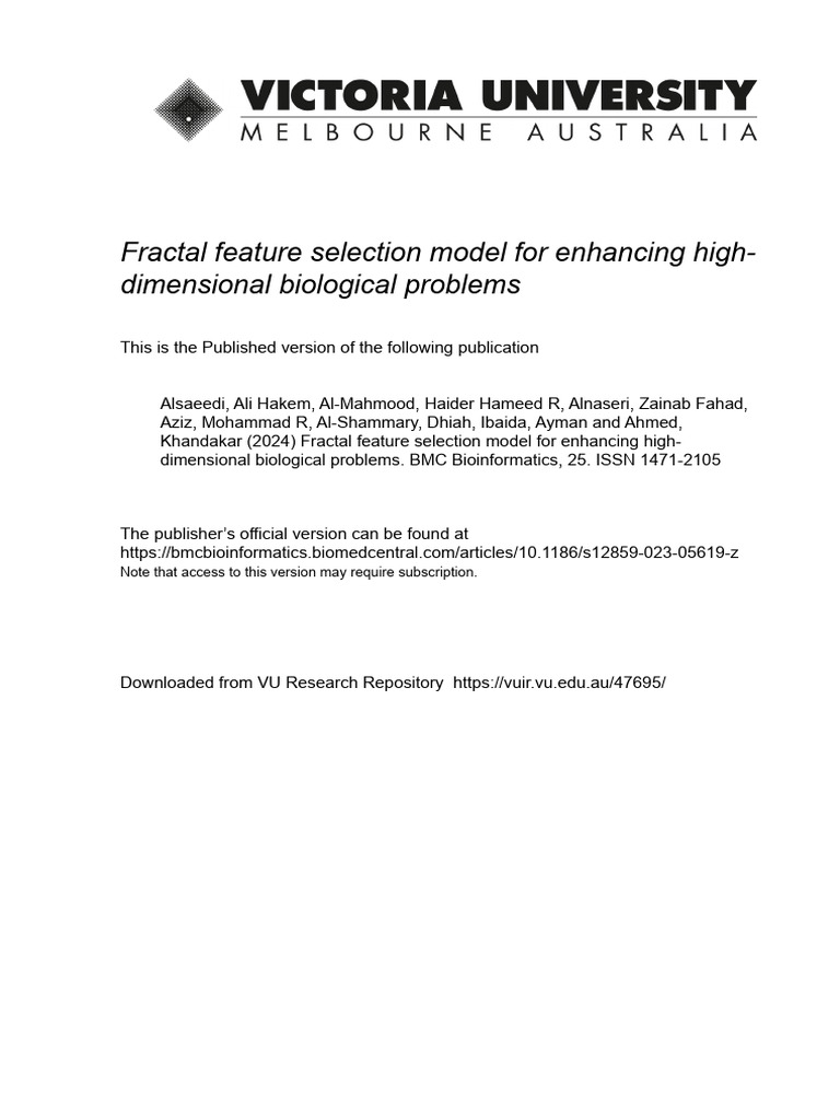Fractal feature selection model for enhancing high-dimensional ... Fractal feature selection model for enhancing high-dimensional ...