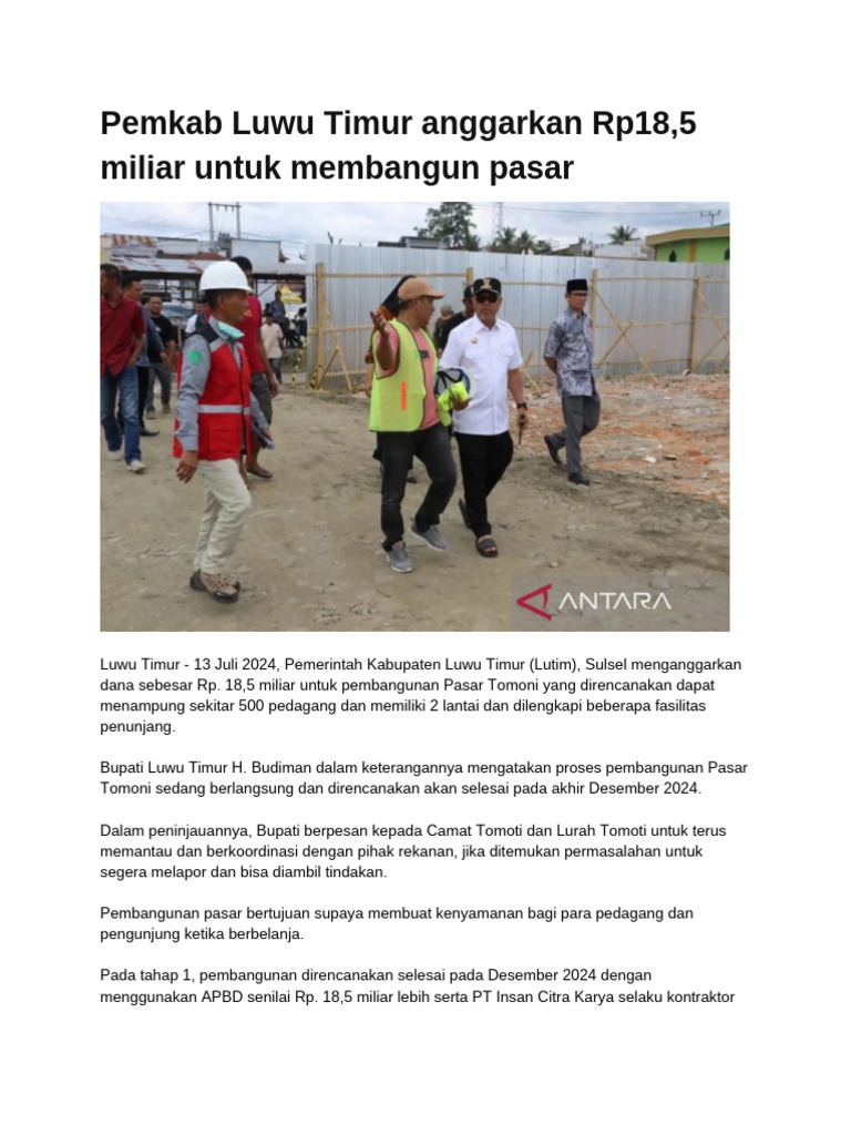 Juli - 15 - Pemkab Luwu Timur Anggarkan Rp18,5 Miliar Untuk Membangun Pasar | PDF