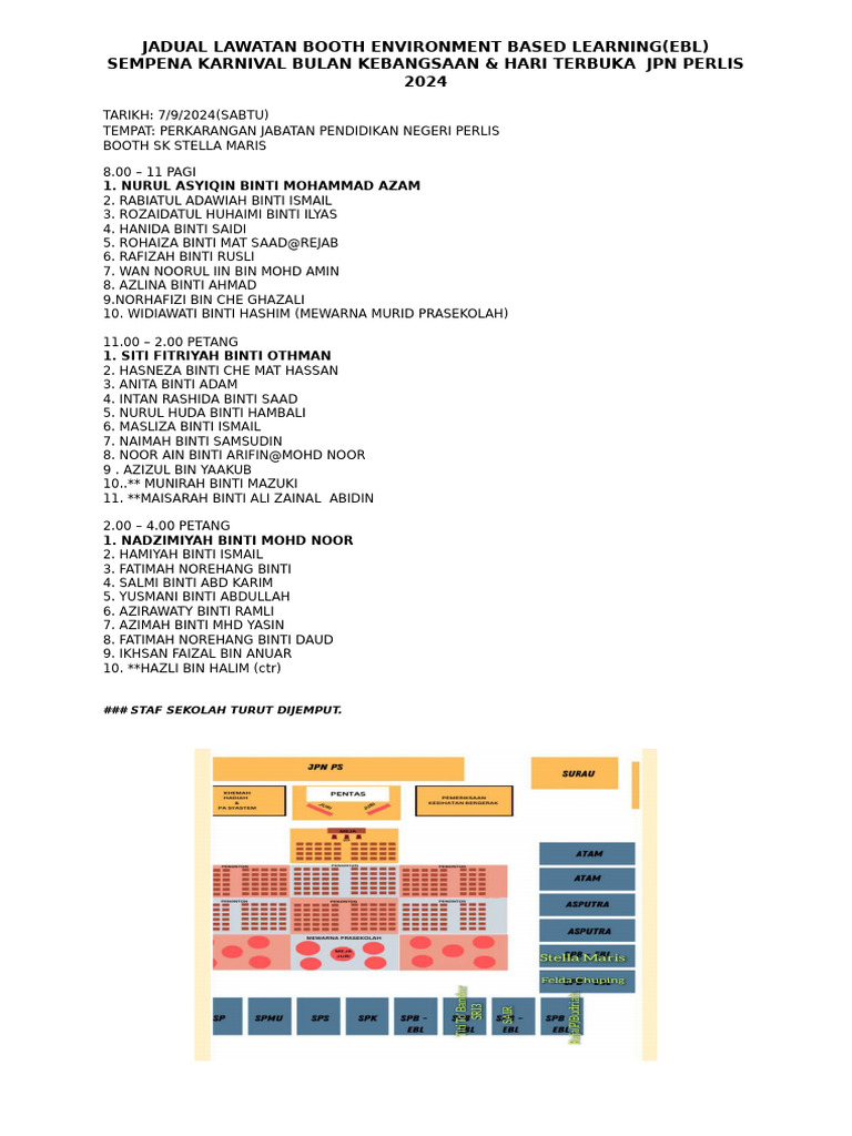Jadual Bertugas Ebl Stella Karnival Merdeka | PDF