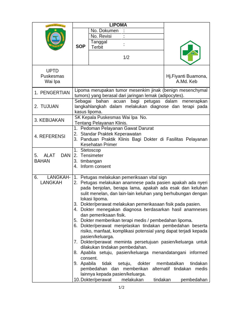 Sop Lipoma Fix | PDF