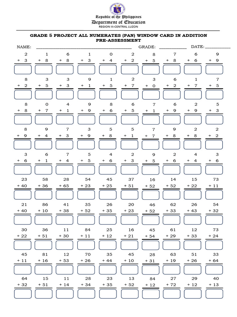 Grade 5 - Window Cards - Pre Assessment | PDF