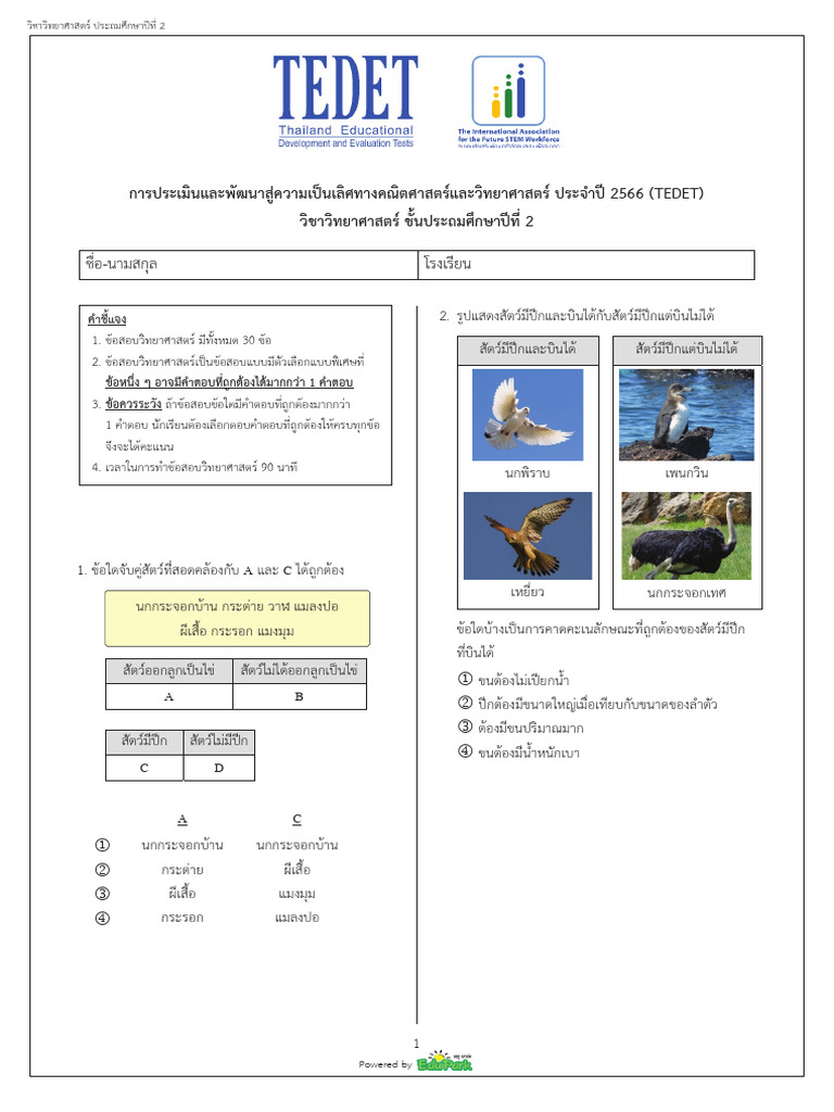 Tedet2566 Science g2 | PDF