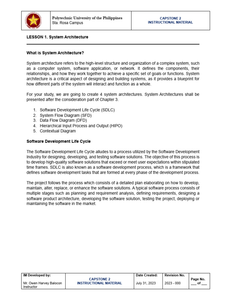 Lesson 1. System Arcitecture | PDF | Software Development Process | System