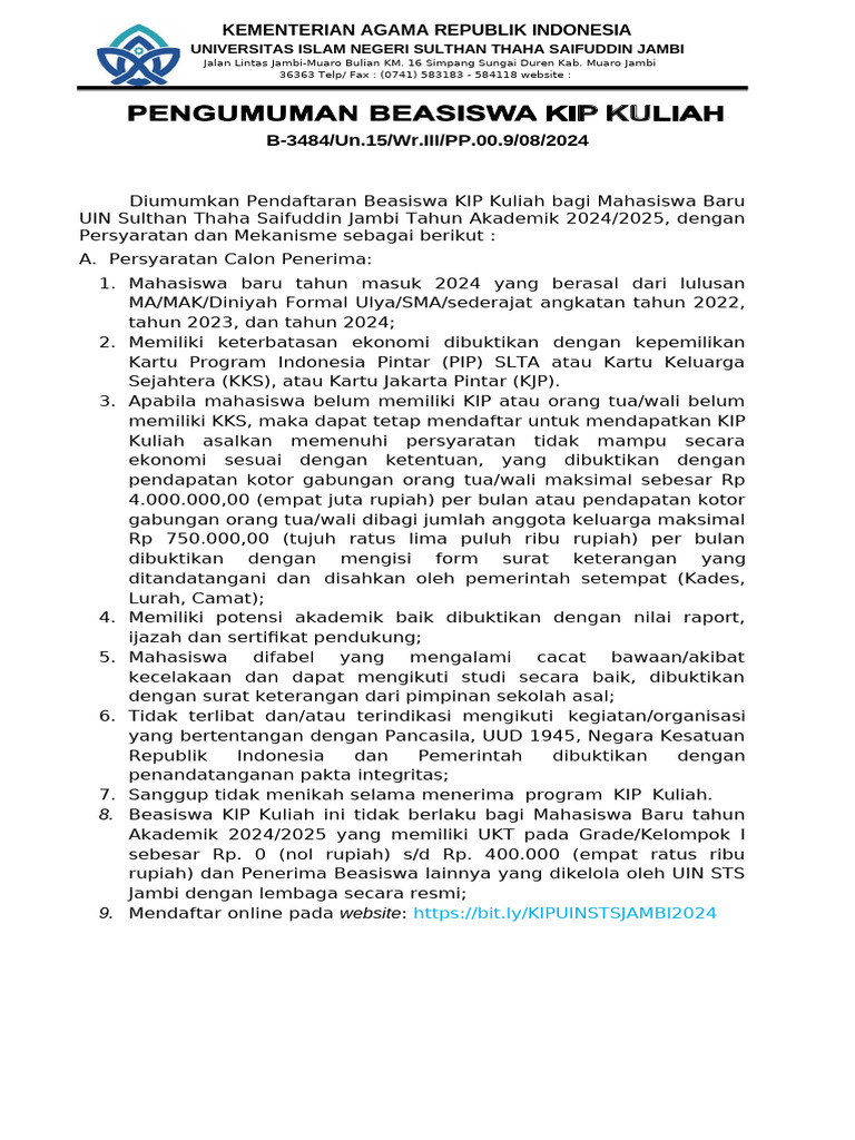Pengumuman Kip 2024 | PDF