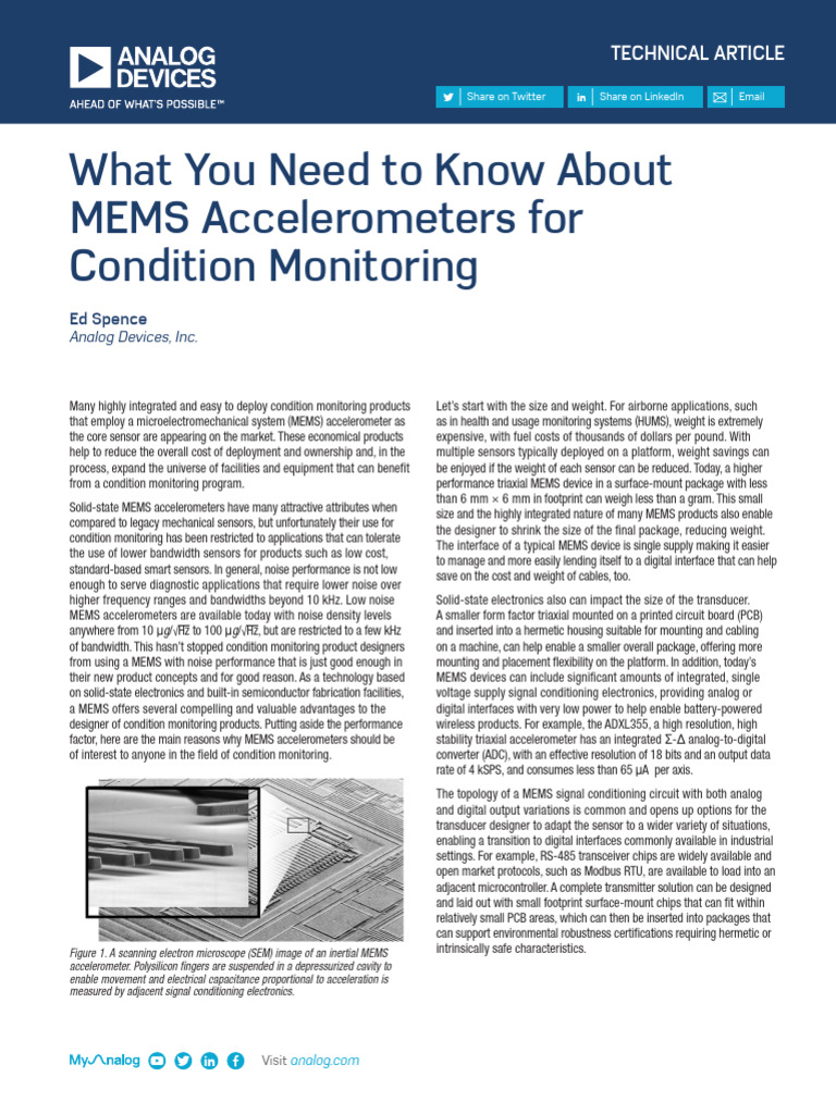 What You Need To Know About MEMS Accelerometers For Condition Monitoring | PDF | Analog To ...