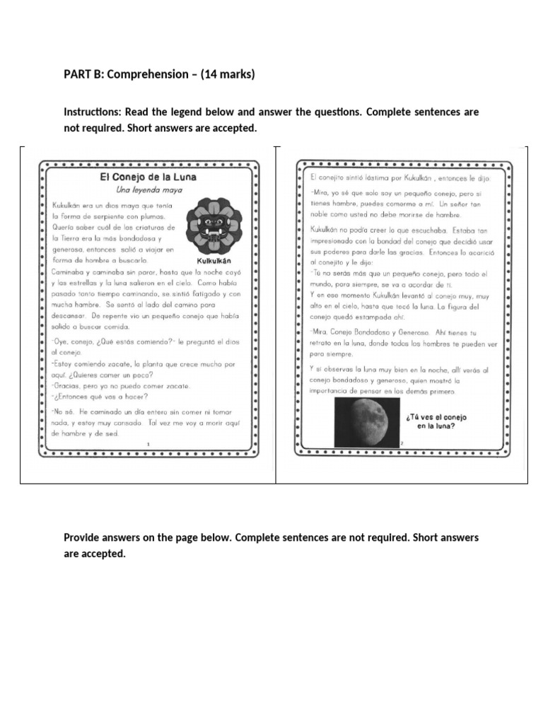 Part B Reading Comprehension | PDF | Language Arts & Discipline ...