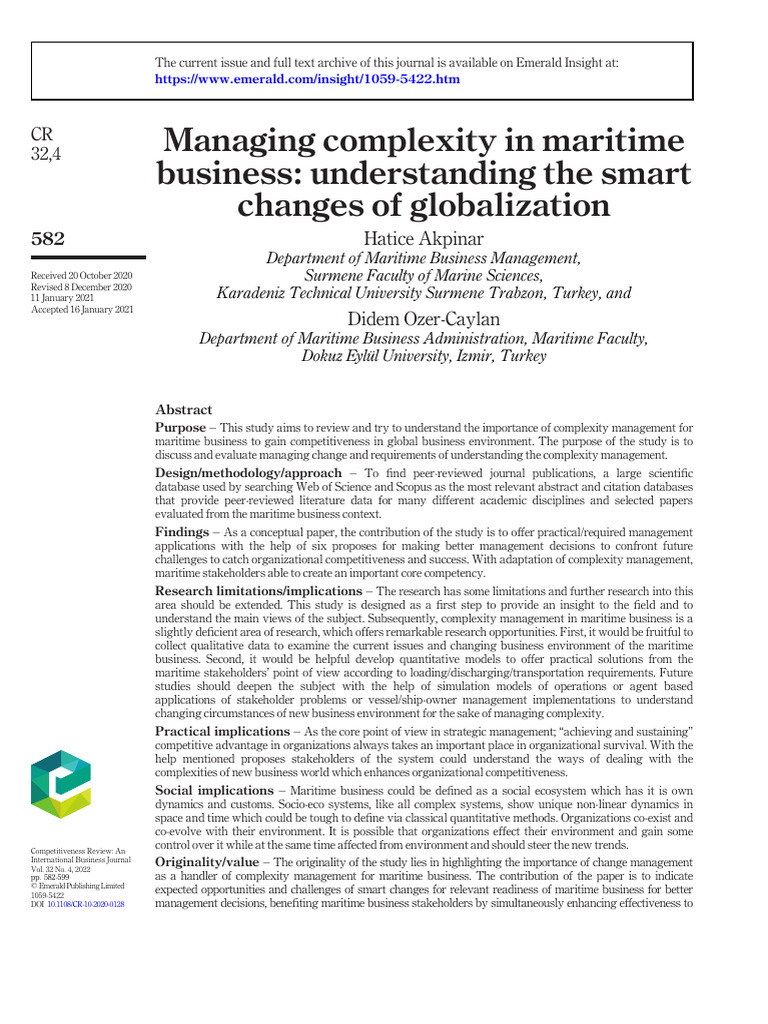 10-1108 - CR-10-2020-0128 Managing Complexity in Maritime Business - Understanding The Smart ...