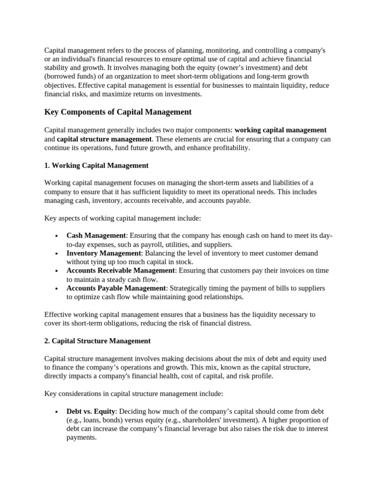 Key Components of Capital Management | PDF