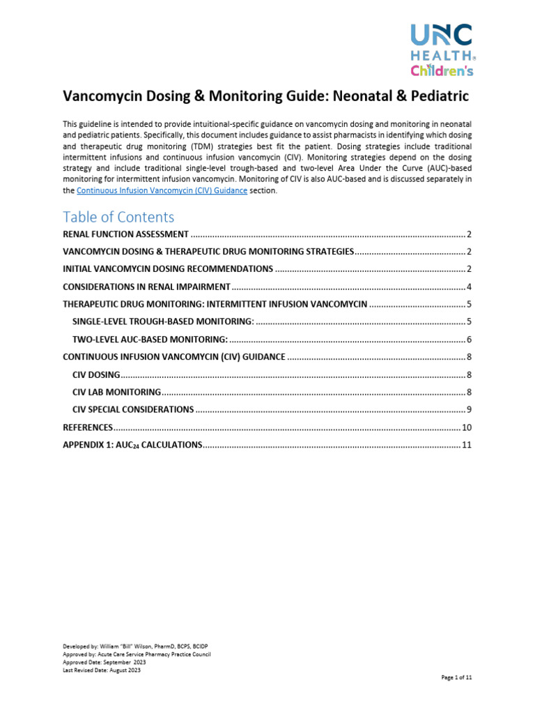 Vancomycin Dosing and Monitoring Neonatal and Pediatrics SEP 23 | PDF