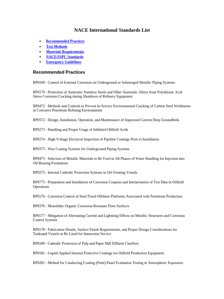 NACE International Standards List | PDF
