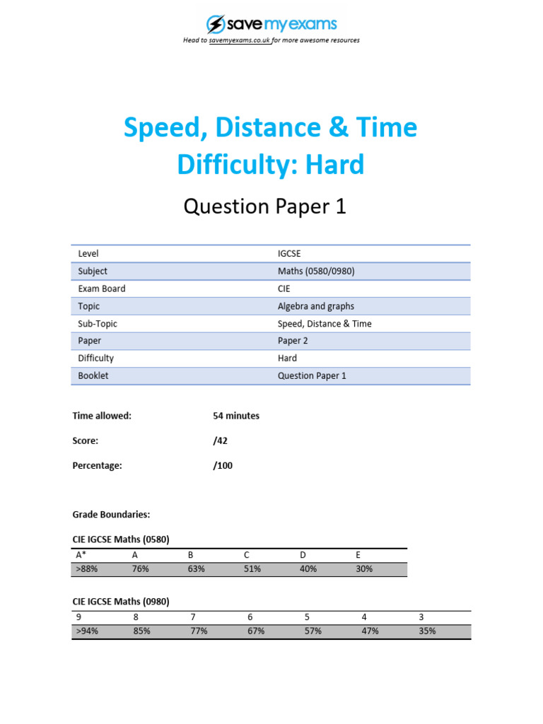 E2.10 Speed Distance - Time 2B Topic Booklet 1 - 1 | PDF | Speed ...