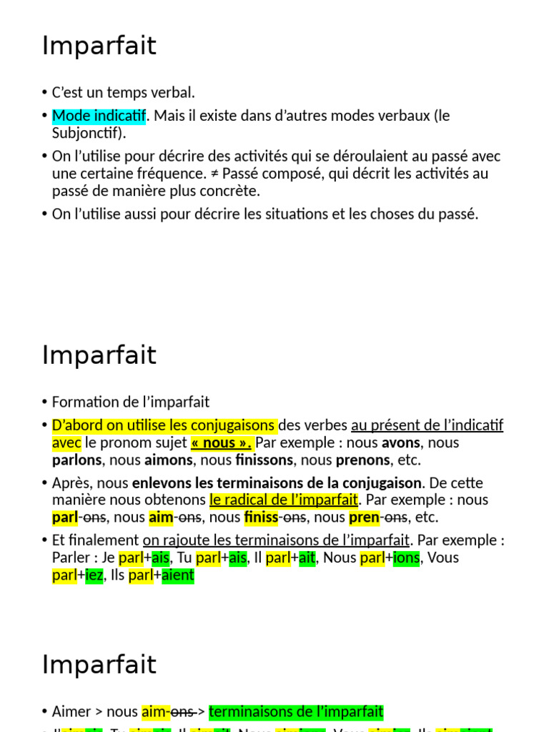 Imparfait | PDF