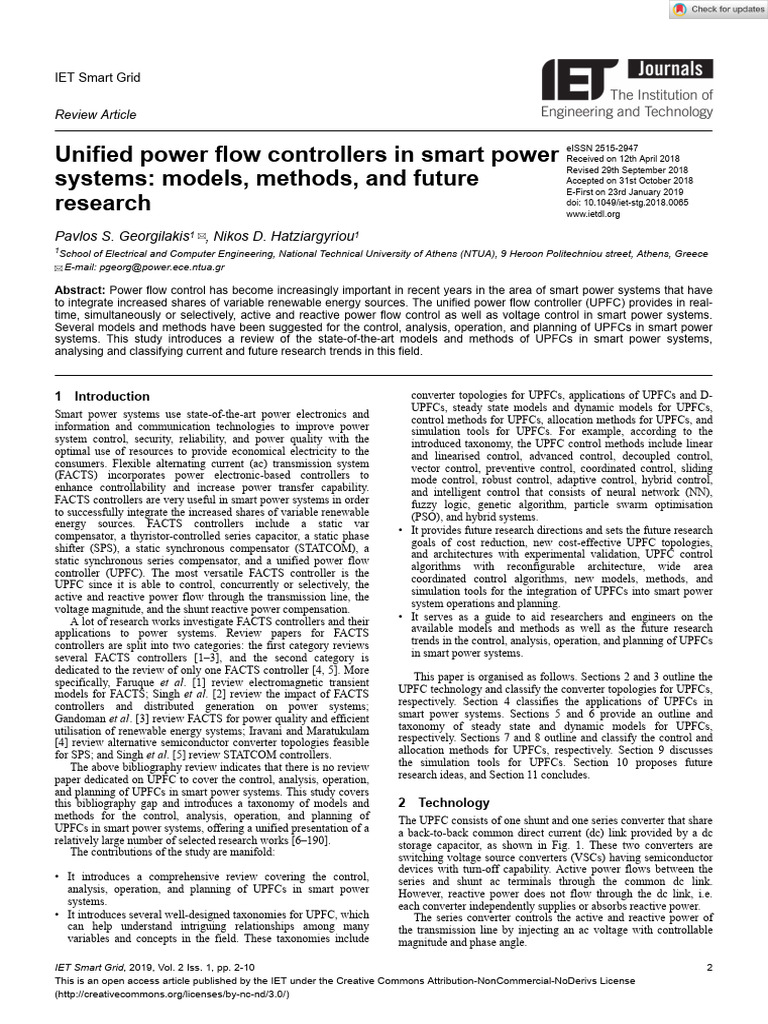 Unified Power Flow Controllers in Smart Power Systems Models, Methods, and Future Research | PDF