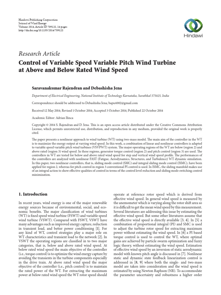 Control of Variable Speed Variable Pitch Wind Turb | PDF Control of Variable Speed Variable Pitch Wind Turb | PDF