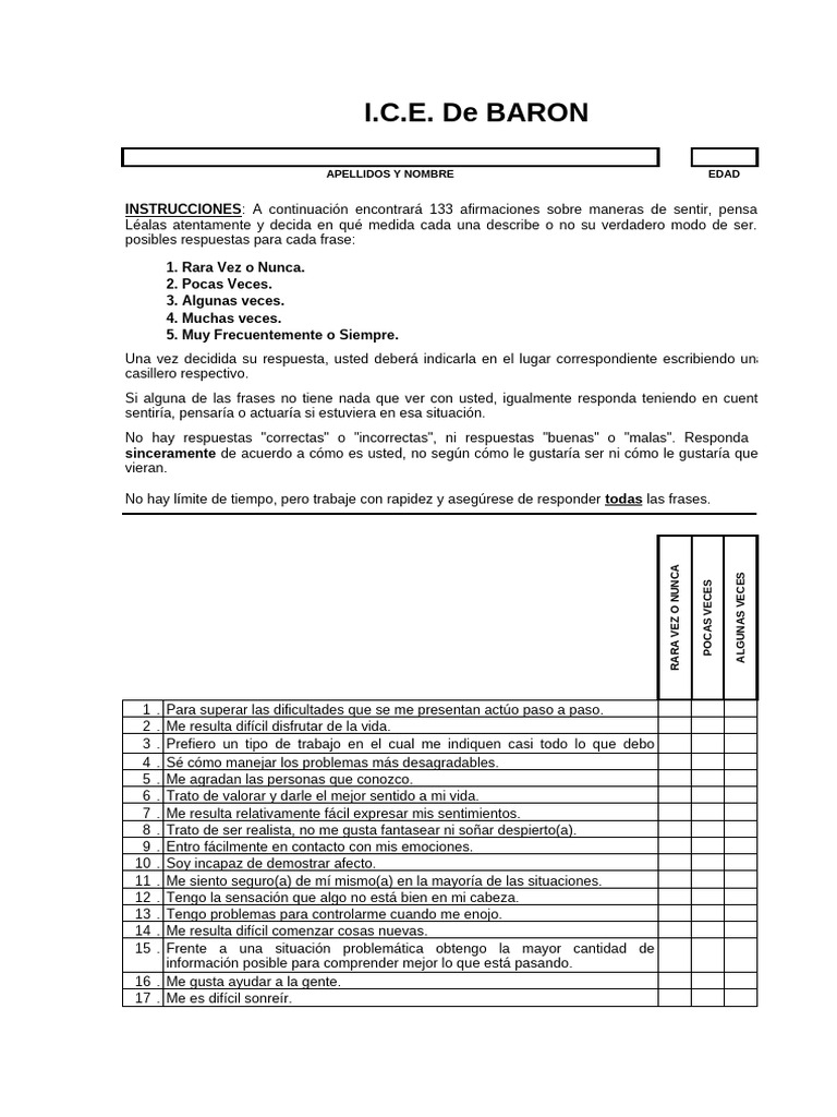 Test ICE de Baron | PDF