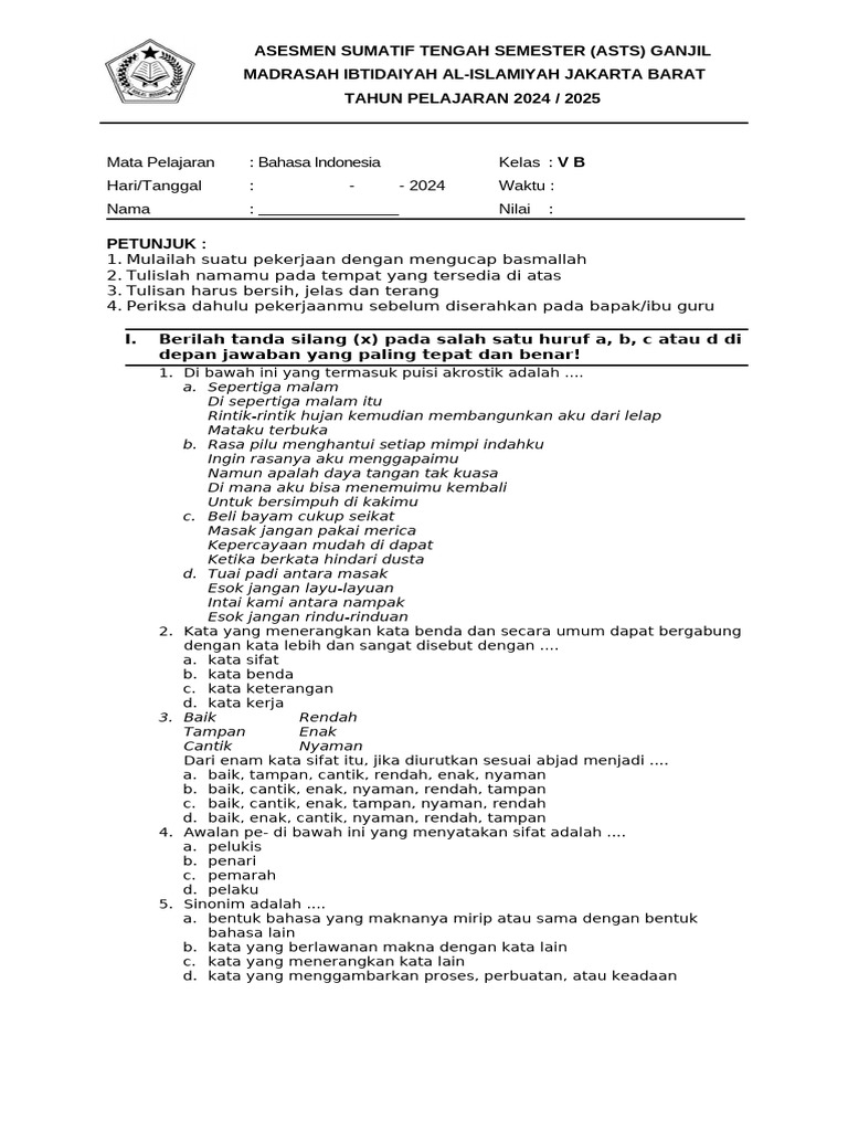 Asts B.indo Kelas 5B | PDF