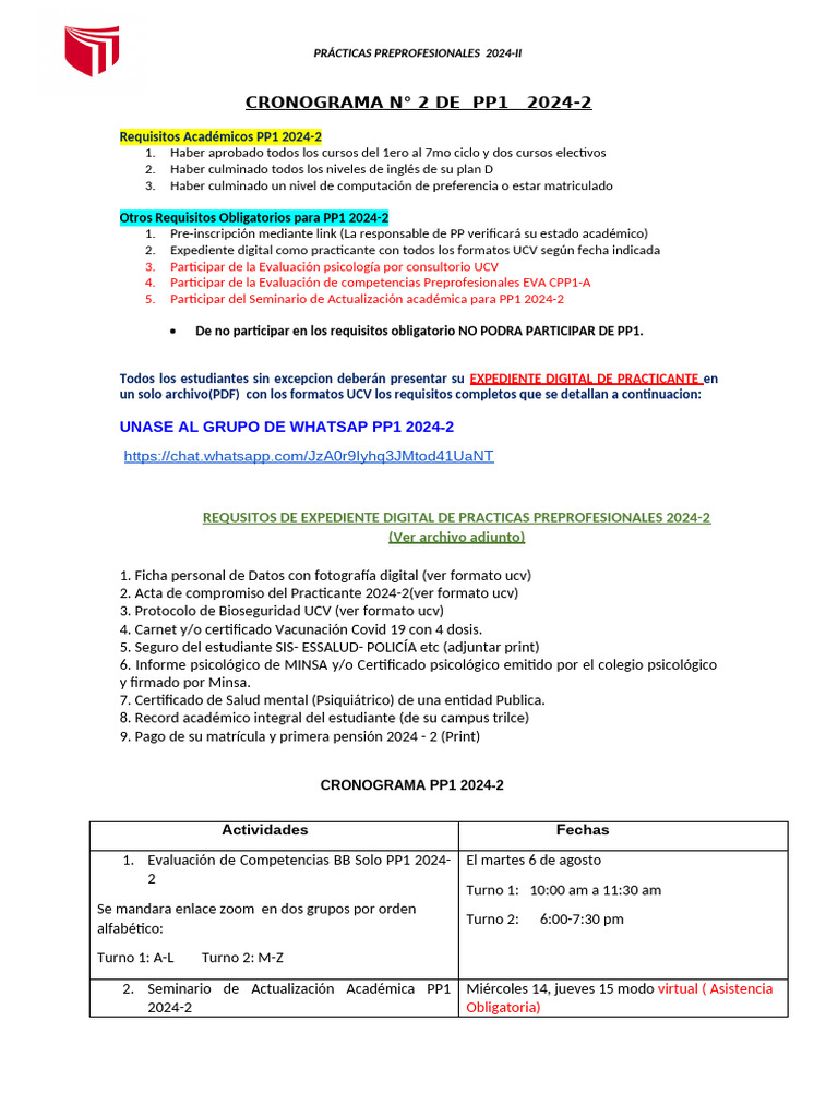 N° 2 Cronograma de PP1 2024-2 | PDF