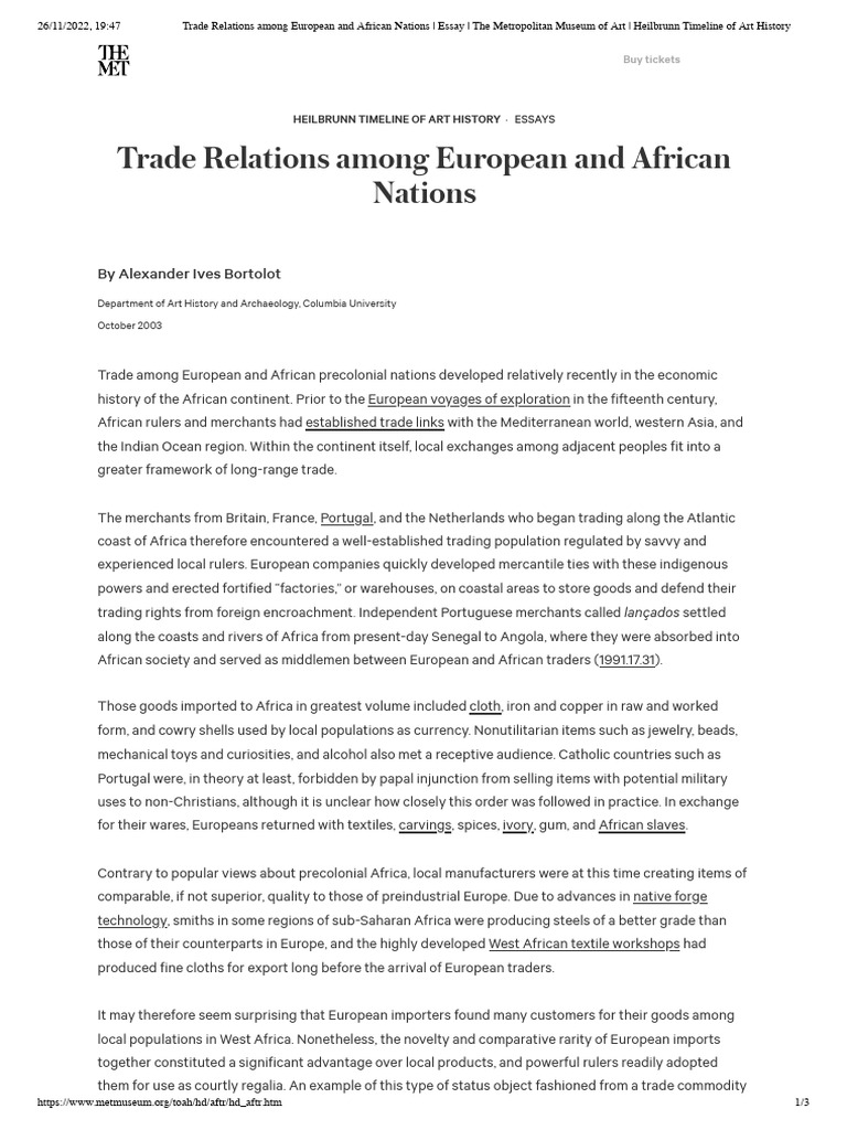 Trade Relations Among European and African Nations - Essay - The ... Trade Relations Among European and African Nations - Essay - The ...