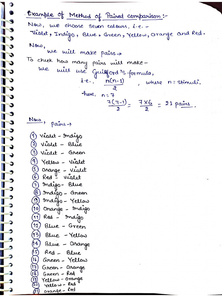 Psychophysics - Example of Method of Paired Comparison | PDF