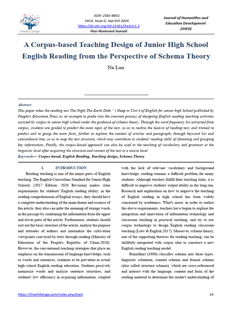 A Corpus-based Teaching Design of Junior High School English Reading ...