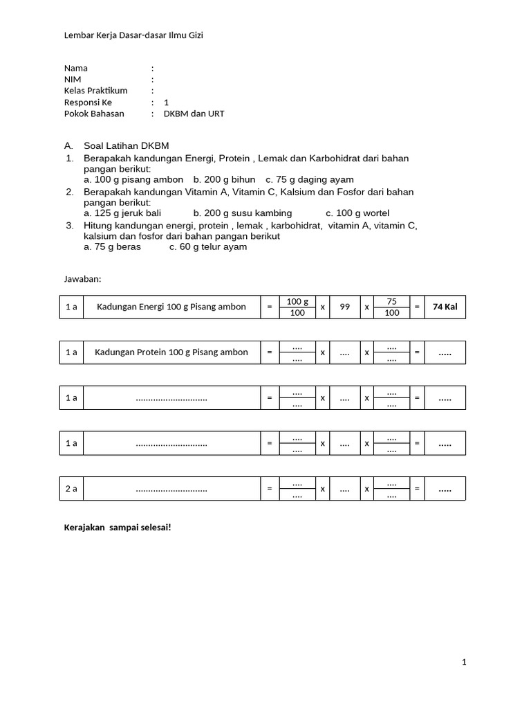 Lembar Kerja Responsi 1 DKBM Dan URT | PDF