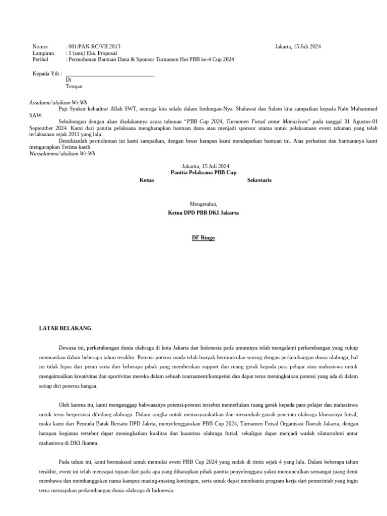 Proposal Turnamen Futsal PBB | PDF