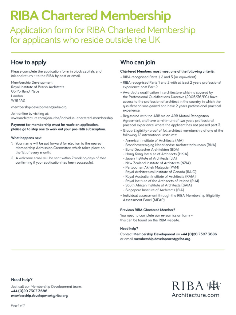 RIBA Chartered Membership INT Application Form JAN - 2024 | PDF